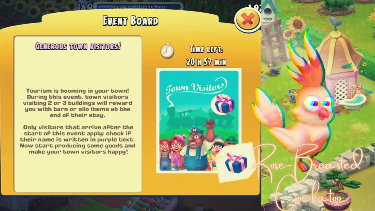 [Lvl 148] Rose-Breasted Cockatoo!🐦Town Visitor Event; Hay Day gameplay ...