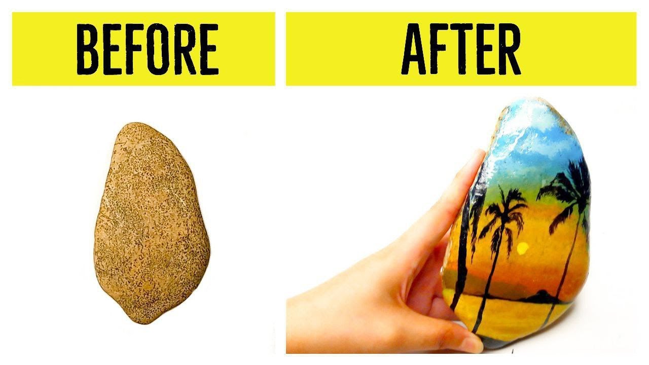 how to palm tree painting on stone | rocks art painting - YouTube