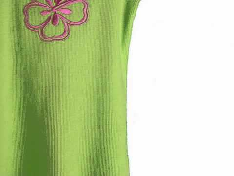 Anita G, Lime Ribbed Tank Top with Pink Hibiscus Flower - To
