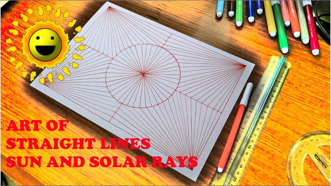 SUN AND SOLAR RAYS | ART OF STRAIGHT LINES (EASY VIDEO DRAWING TUTORIAL ...