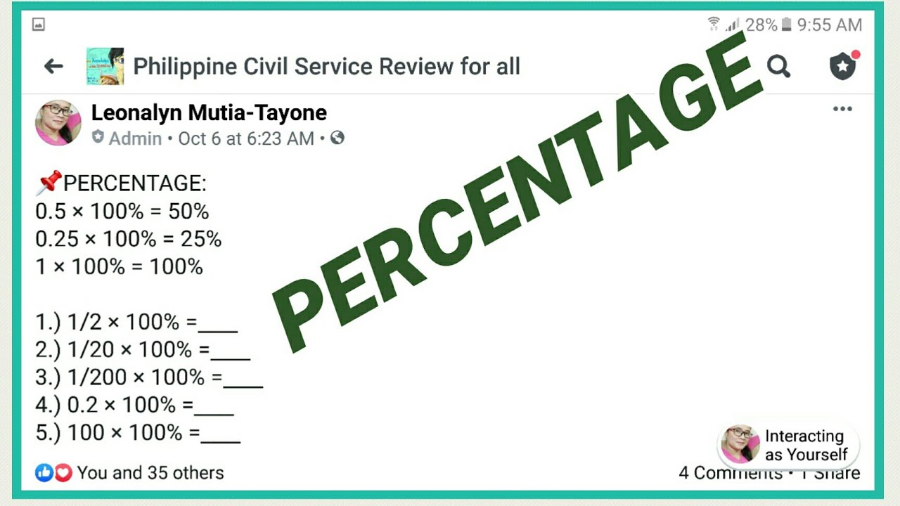 Basic PERCENTAGE for Civil Service Exam and other Math tests - YouTube