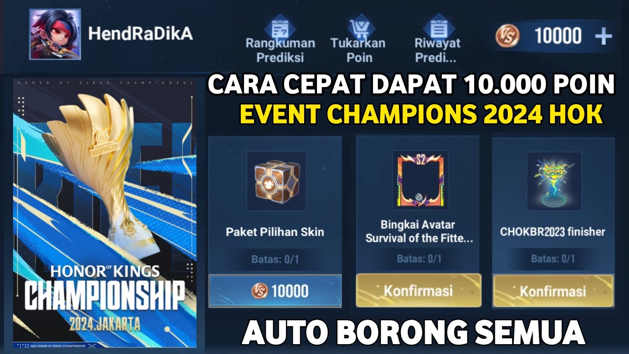 CARA DAPAT 10.000 POIN EVENT CHAMPIONS 2024 HOK ID AUTO BORONG SKIN ...