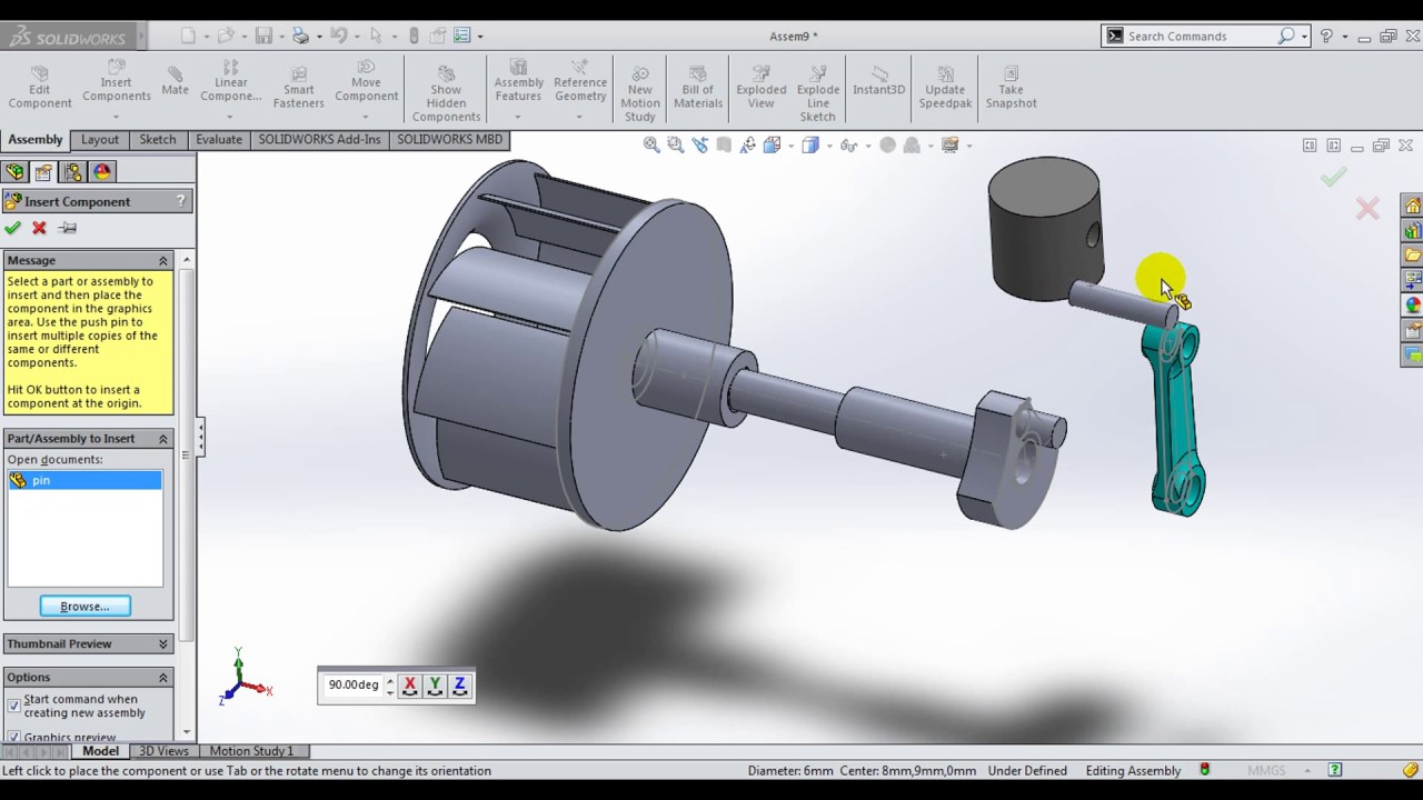 SOLIDWorks tutorial Matte in piston and crankshaft with cylinder - YouTube