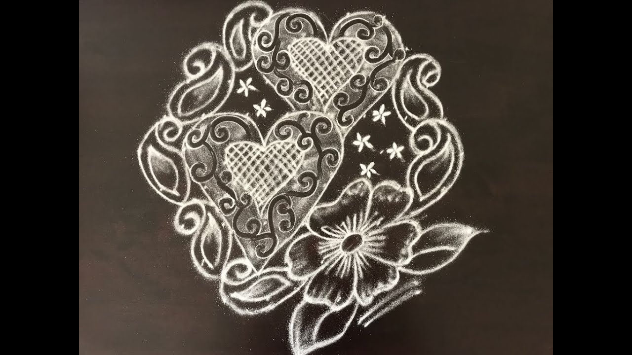 Creative heart kolam || 9-5 interlaced heart rangoli designs - YouTube