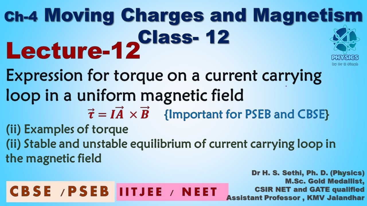 L- 12 | Ch-4 | Class 12 | Torque on a current carrying coil in uniform ...
