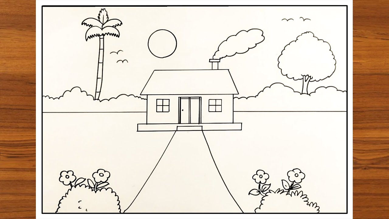 Very Easy House Scenery Drawing || Step by Step Tutorial - YouTube