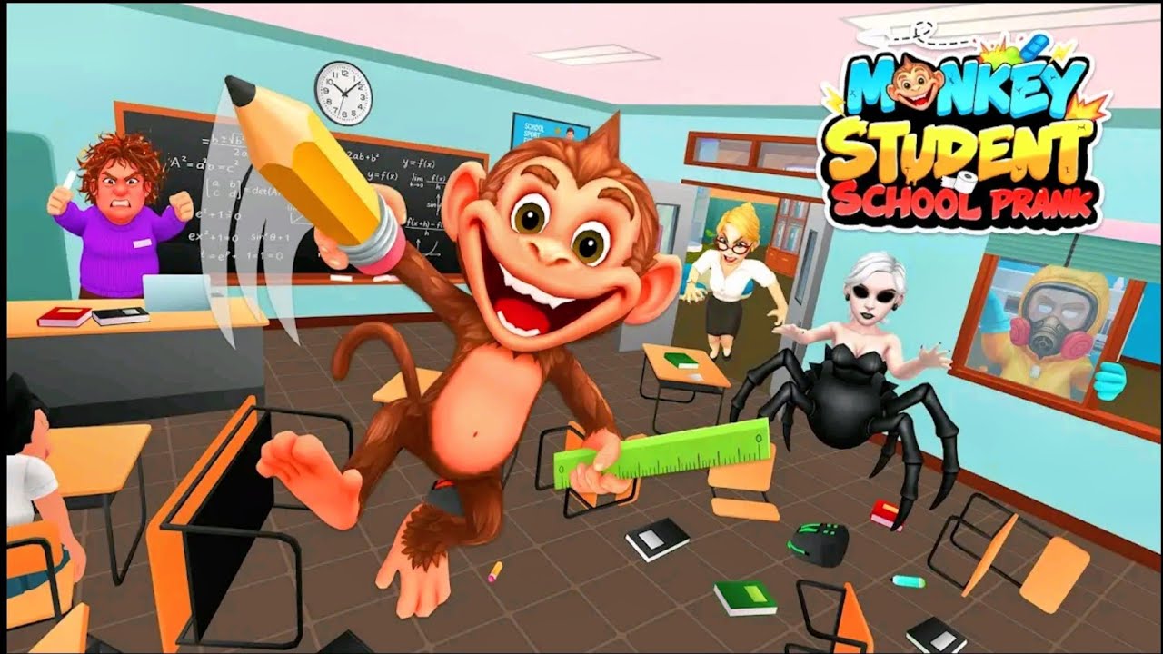 Monkey student school prank gameplay - YouTube