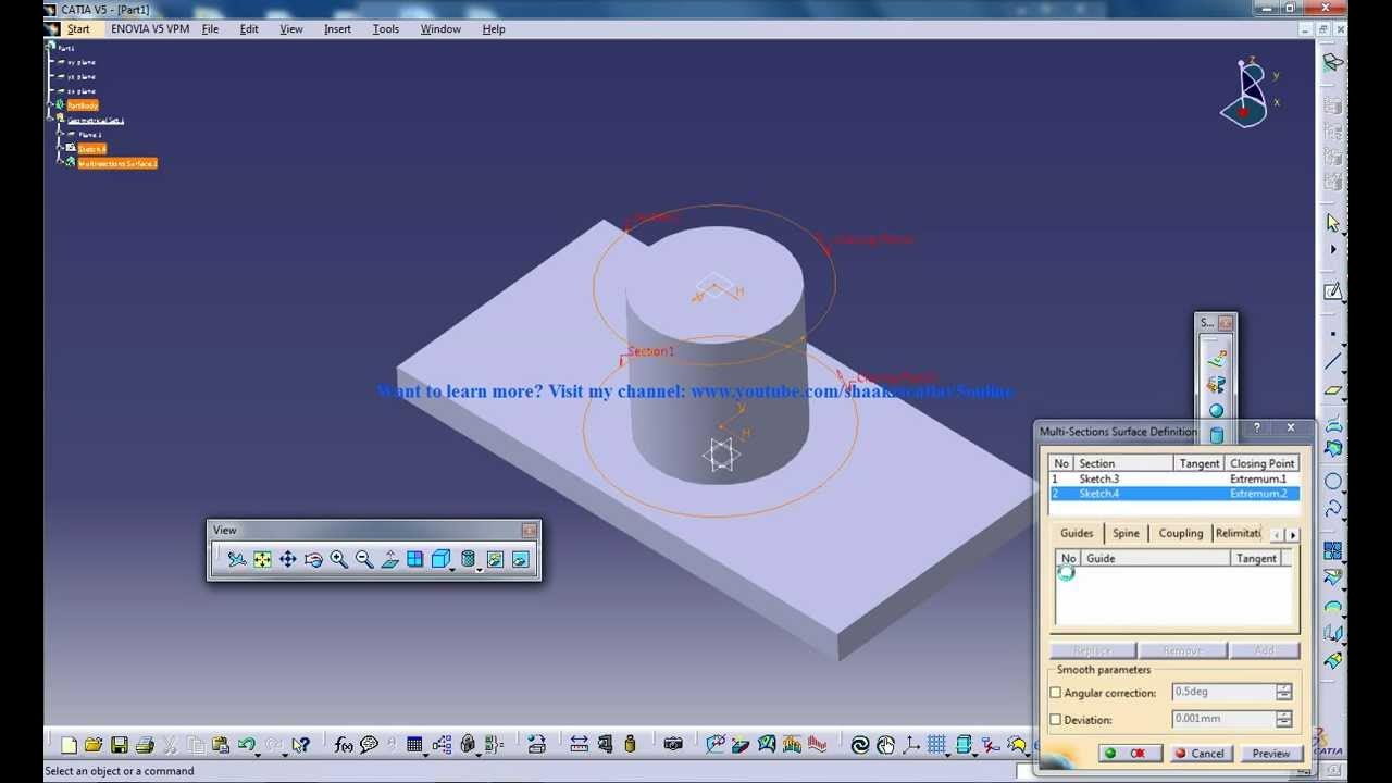 Catia V5 Tutorials|Wireframe and Surface Design|Surface Based Feature|Sew Surface - YouTube