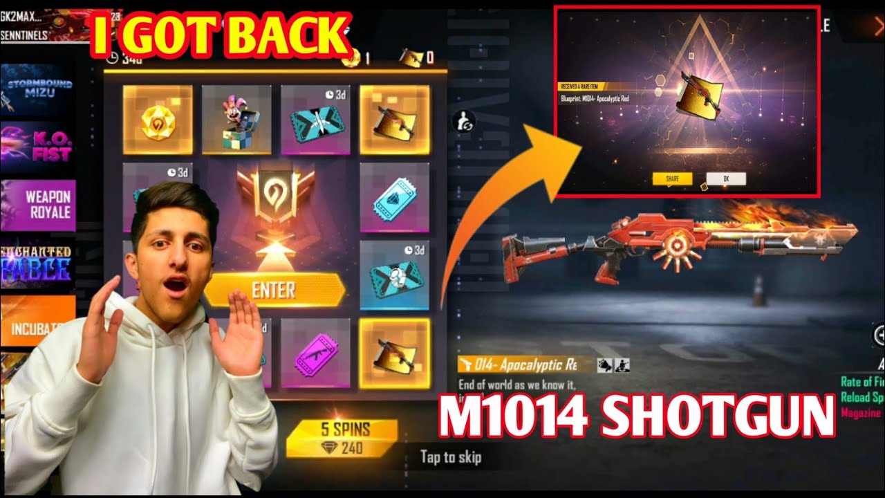 I GOT BACK M1014 SHOTGUN FREE FIRE || NEW INCUBATOR APOCALYPTIC RED ...