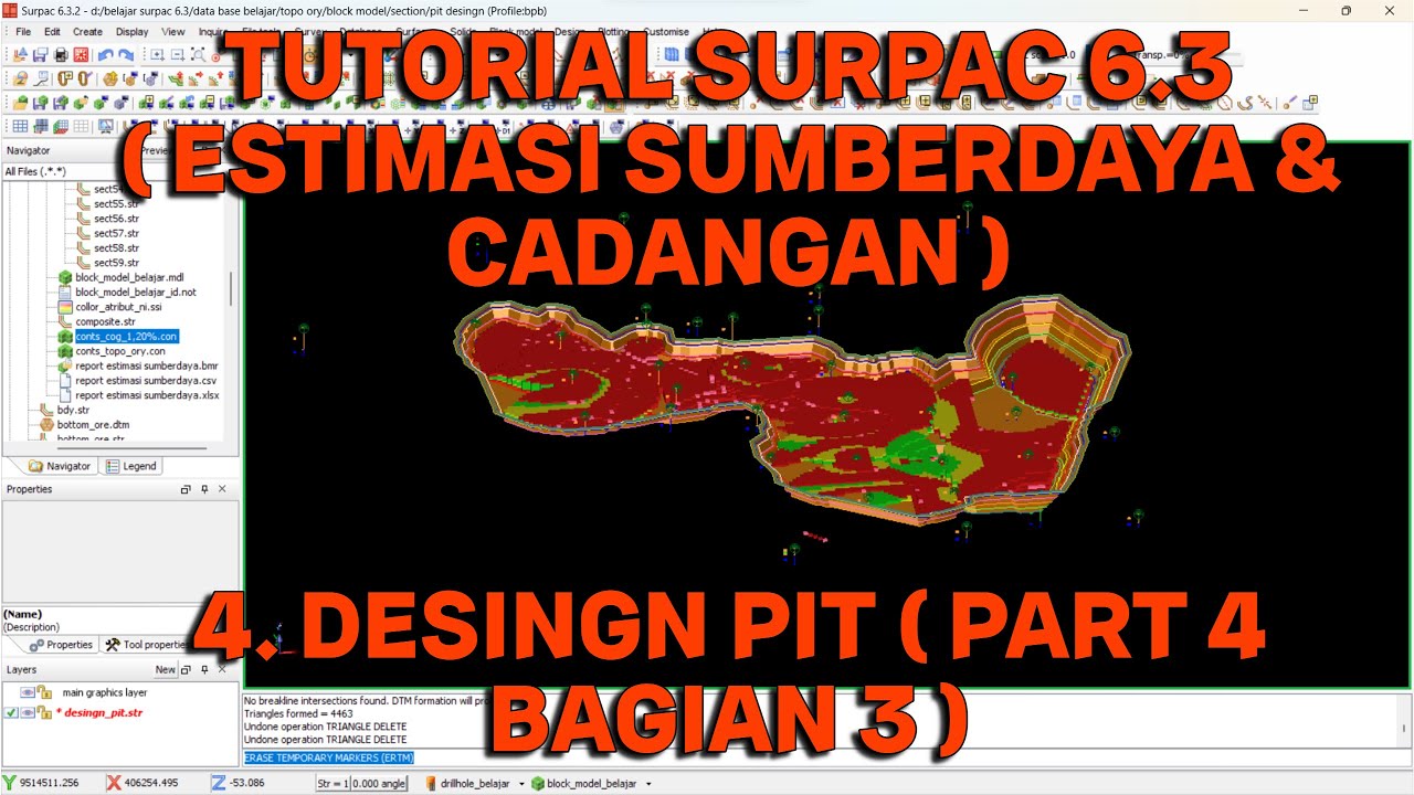 TUTORIAL ESTIMASI SUMBERDAYA MENGGUNAKAN SURPAC PART 4 ( PIT DESINGN ) #videotutorial #education ...