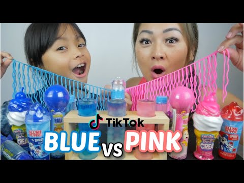 BLUE vs. PINK CANDY *Most Popular Tiktok Magic Potion, Candies Ice cream Candy & Slush Puppies |N.E