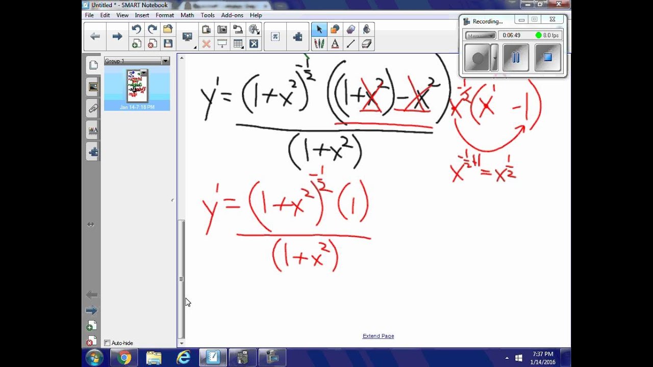 Chain rule on function with rational exponents and quotient; check with ...