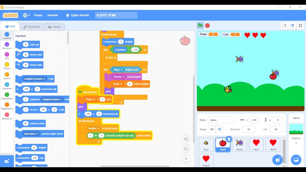 Scratch Üzerinde Flappy Bird Oyununu Değiştirdik. #KodlaÖğren #Kodlama ...