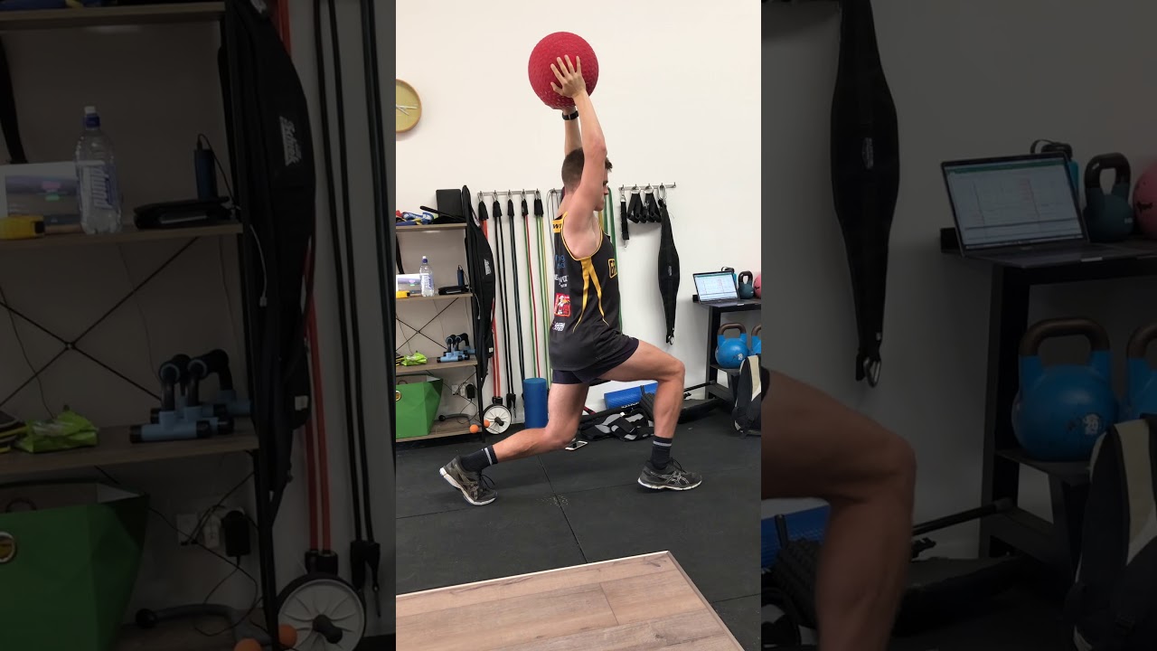 Medicine ball overhead split squat isometric - YouTube