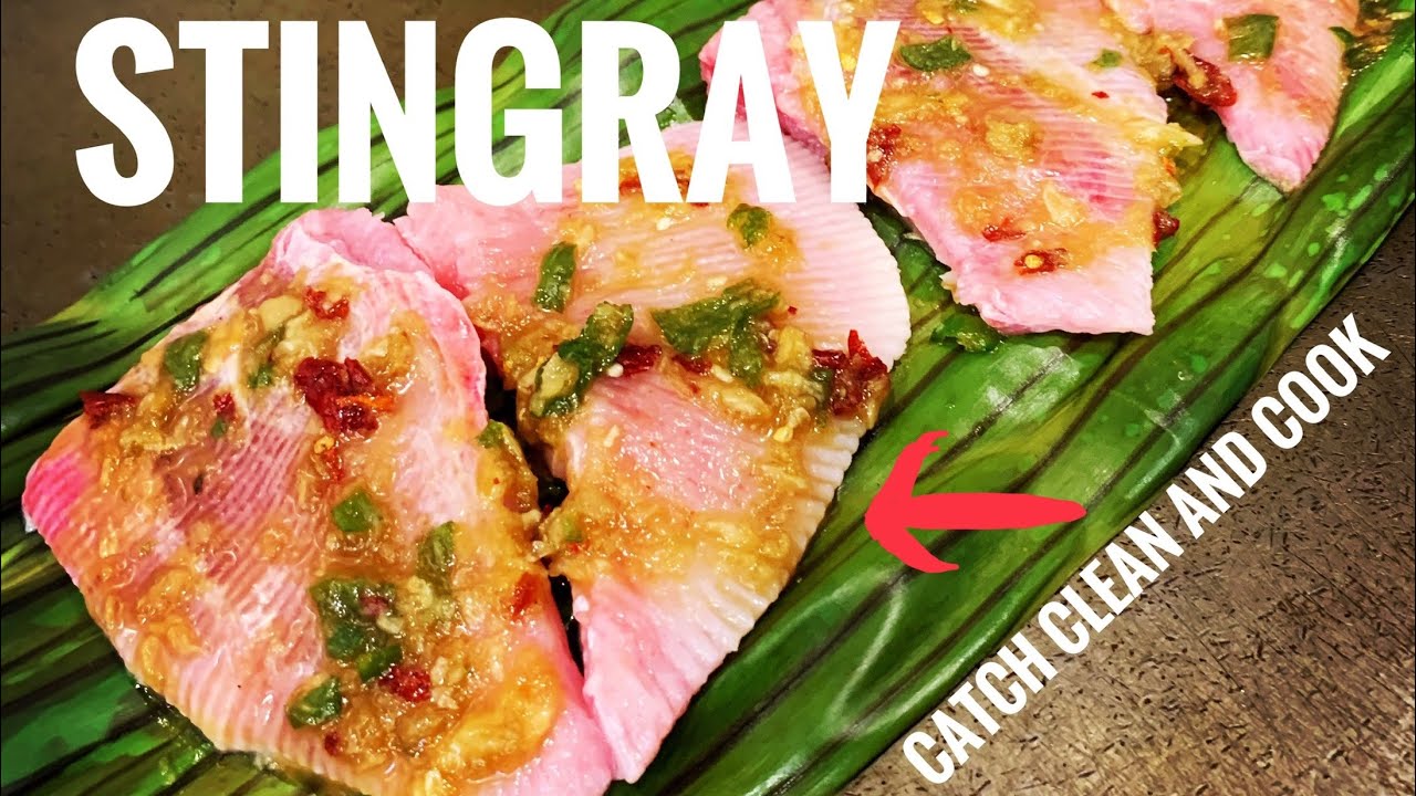 STINGRAY CATCH, CLEAN, AND COOK!! TASTY BANANA LEAF RECIPE - YouTube