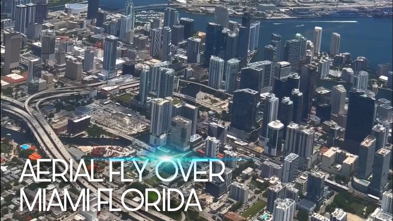 Aerial Flight Over Miami Florida—Beautiful city, but rising sea level ...