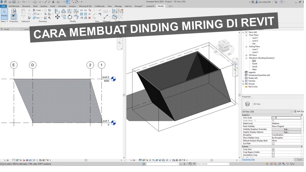 CARA MEMBUAT DINDING MIRING DI REVIT - YouTube