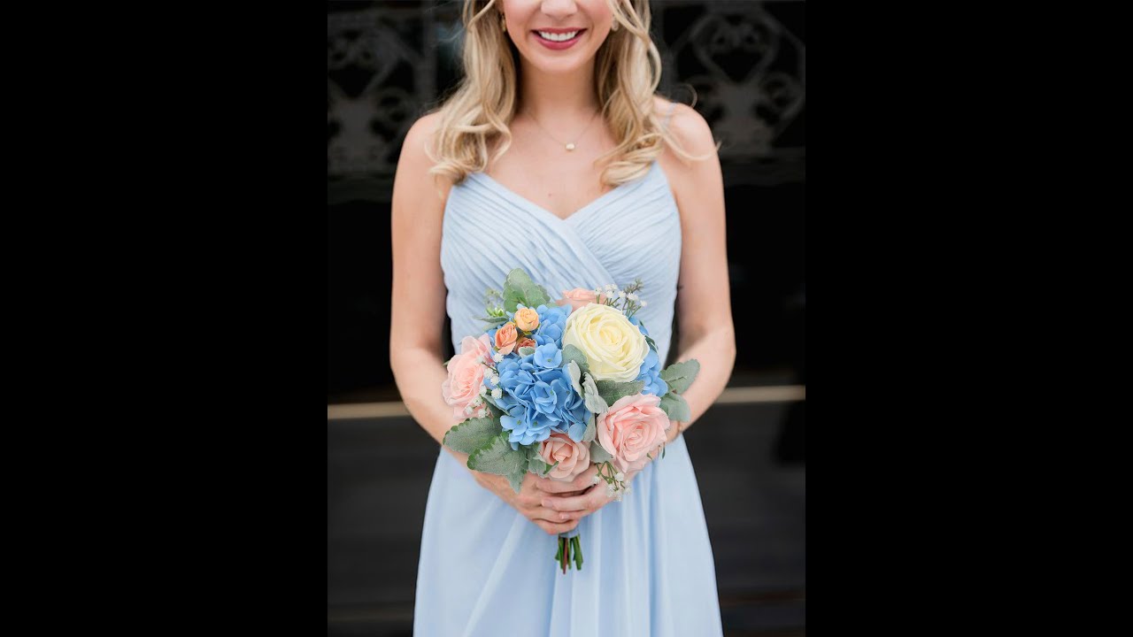 7 8'' Blush & Baby Blue Bridesmaid Bouquet Wedding Bouquets Artificial ...