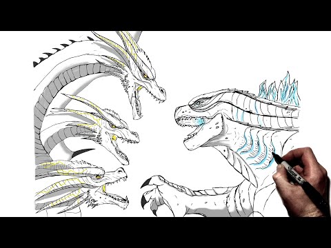 How To Draw Godzilla vs Ghidorah | Step By Step