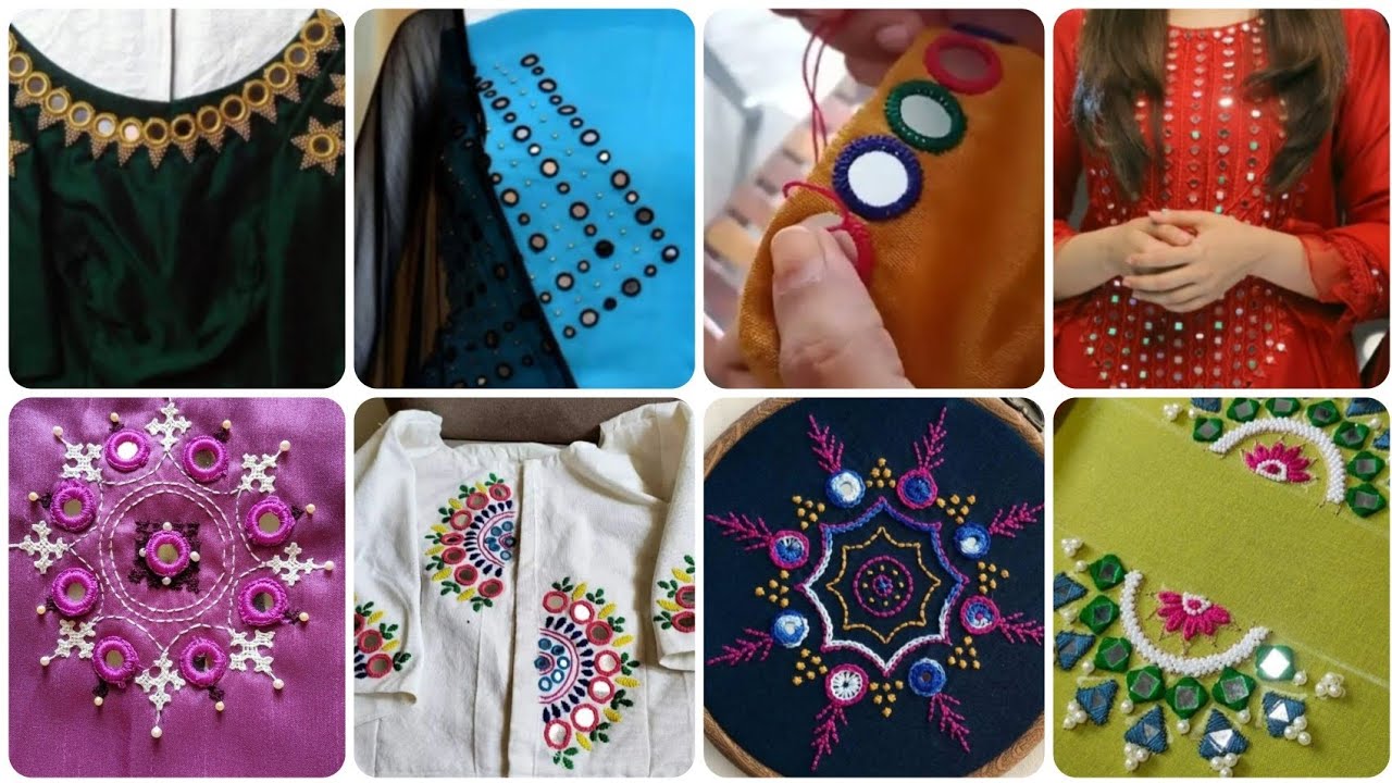 Latest Hand Mirror Work Neck Designs For girls | Simple Hand Mirror ...