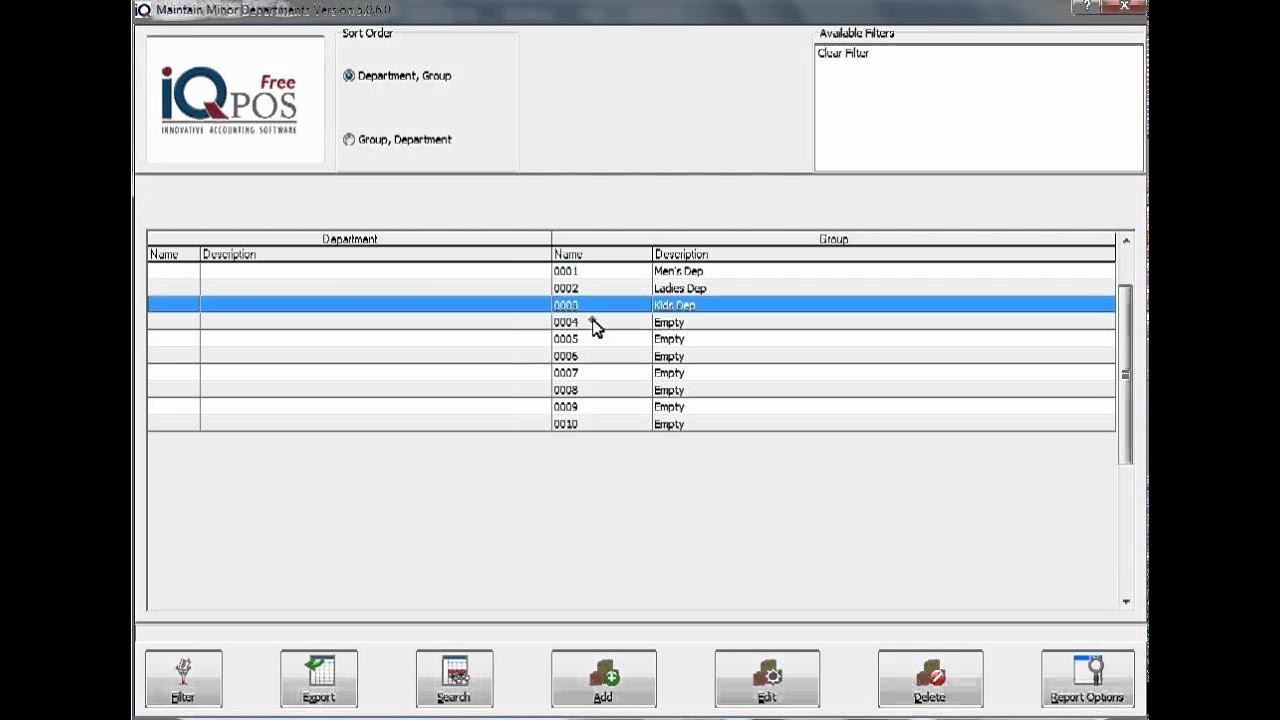 IQ POS Utilities Setup Module Parameters Stock Min Departments 2 Minor ...