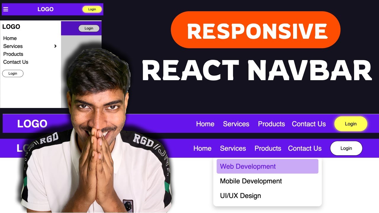 React Responsive Navbar + Dropdown menu + App Drawer | For Beginners ...