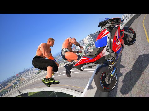 GTA 5 Randy Orton John Cena Crazy Jumps & Motorcycle Crashes (GTA 5 WWE Fails Funny Moments)