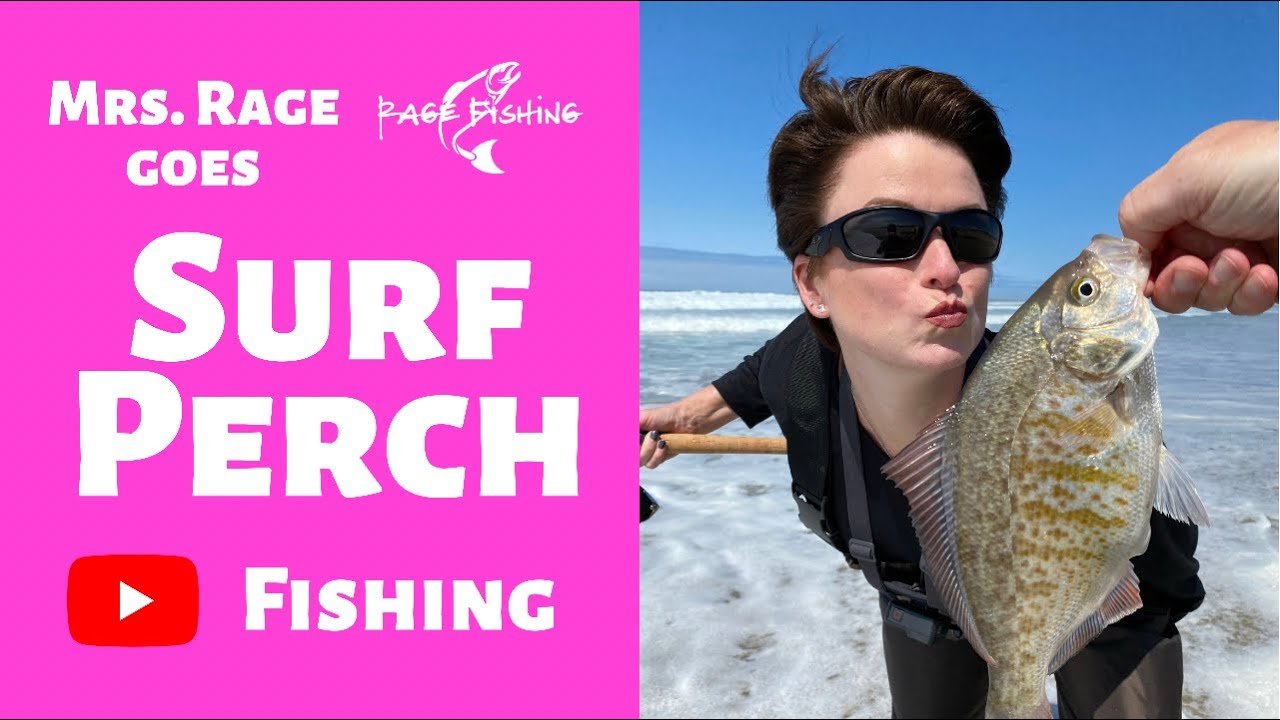 SURF PERCH FISHING! - 4K - MRS. RAGE GOES SURF PERCH FISHING! How to ...