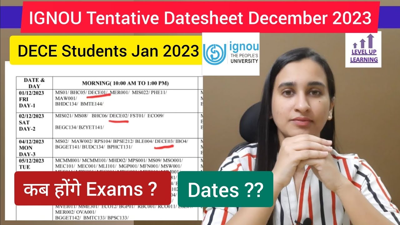 DECE Datesheet December 2023 IGNOU Level Up Learning Simran Gumber ...