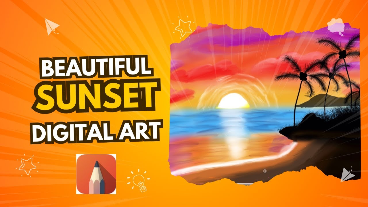 How to digitally draw beautiful sunset in sketchbook (autodesk) - YouTube