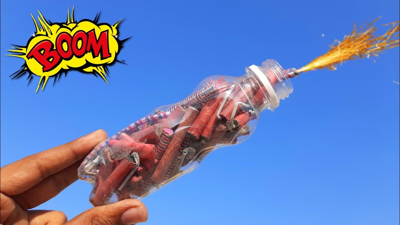 cracker experiment , putting bijli bomb in full bottle , cracker ...