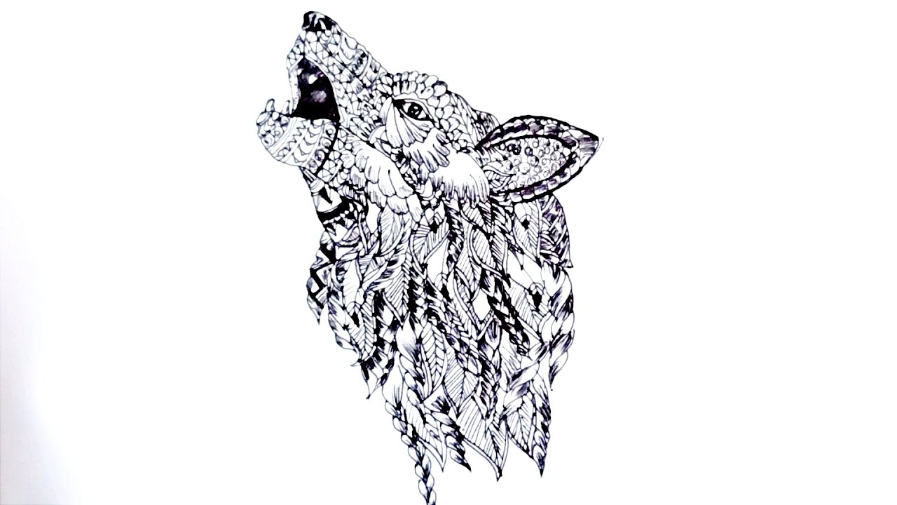 Drawing wolf mandala art || Black pen art || Creative corner by NM ...