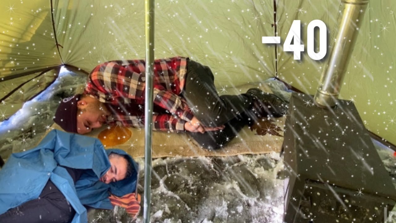 EXTREME Winter SNOW STORM -40F WINTER CAMPING WINTER STORM hits HOT tent. FREEZING wind - YouTube