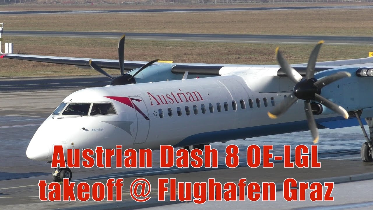 Austrian Airlines Dash 8 engine start & takeoff @ Flughafen Graz | OE ...