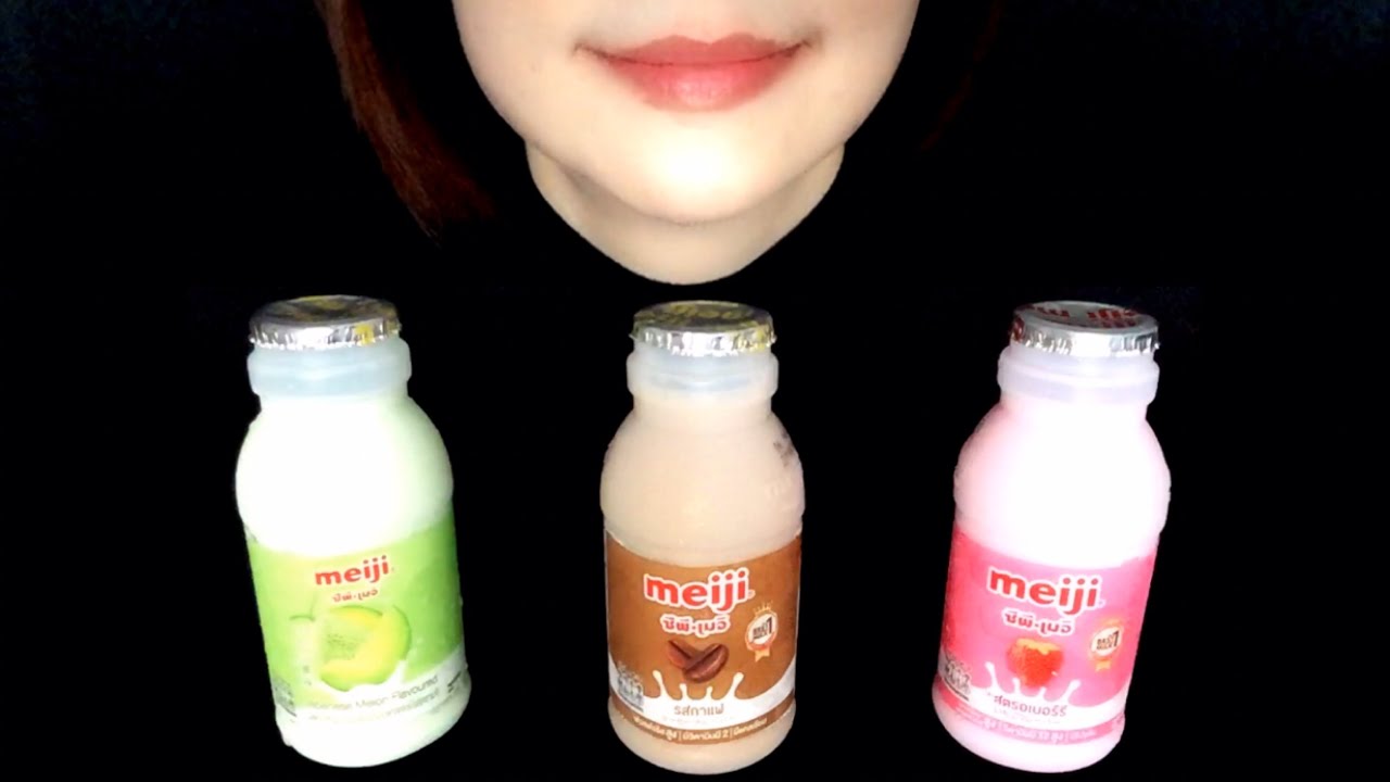 asmr drinking fresh milk coffee drinks strawberry melon sounds gulp ...