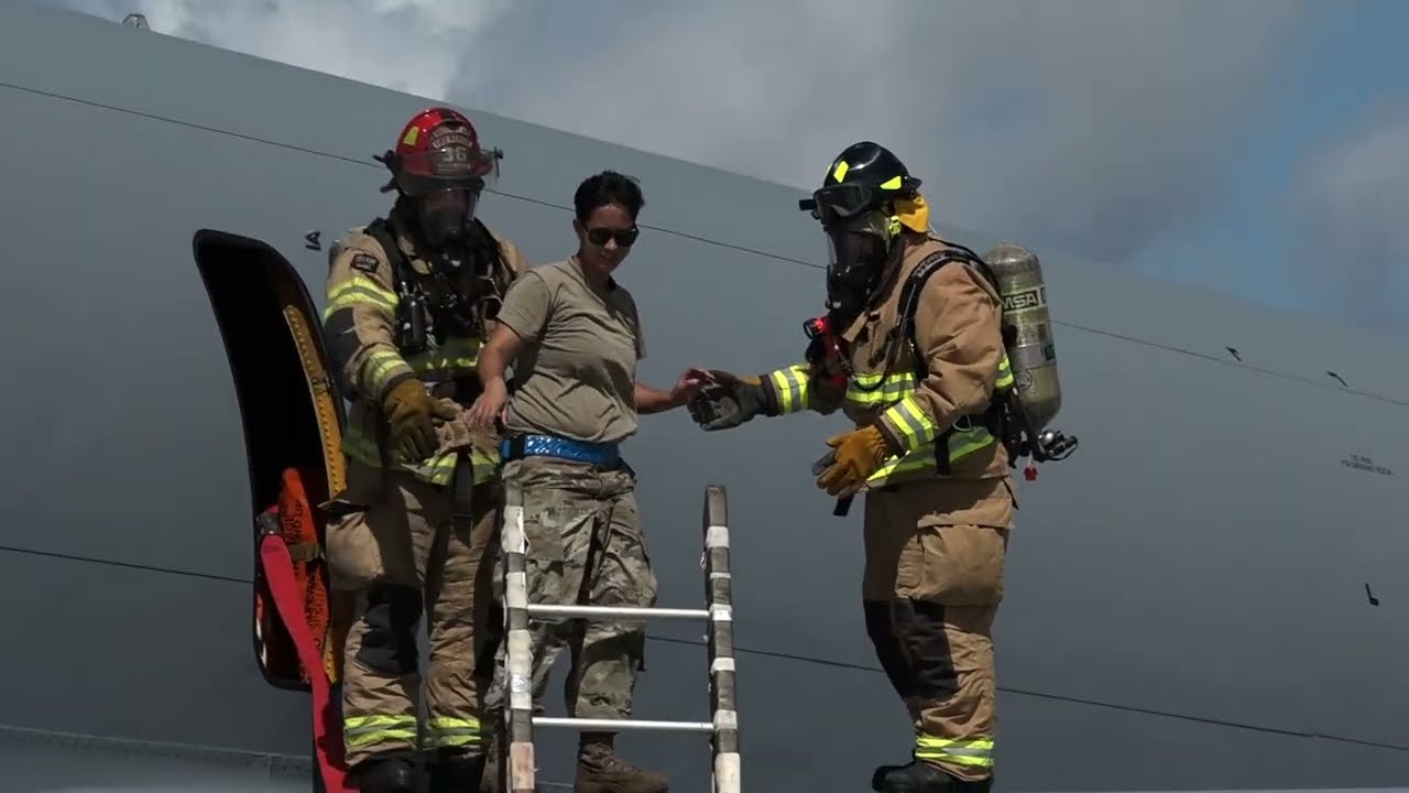 Andersen AFB responders train on aircraft emergency response - YouTube