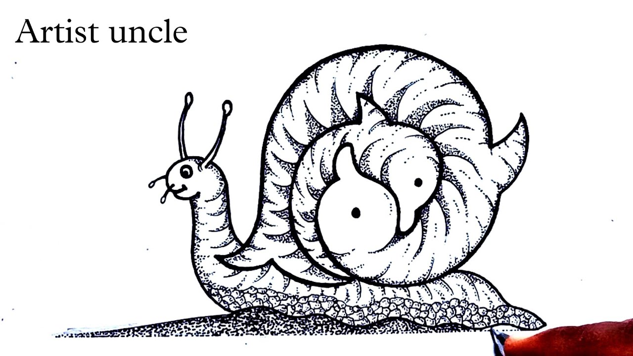 How to draw snail with dolphin effect/snail drawing step by step very ...