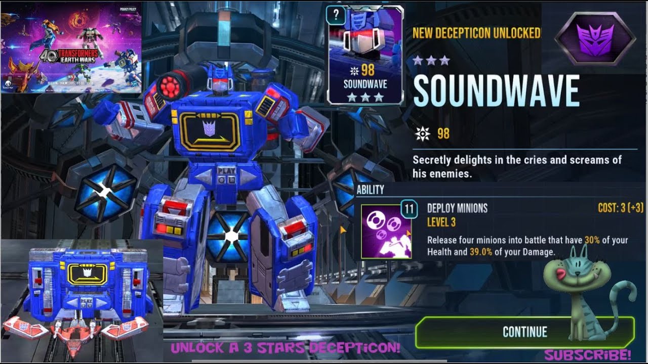 Transformers Earth Wars Unlock Soundwave a 3 Stars Decepticon and his 4 ...