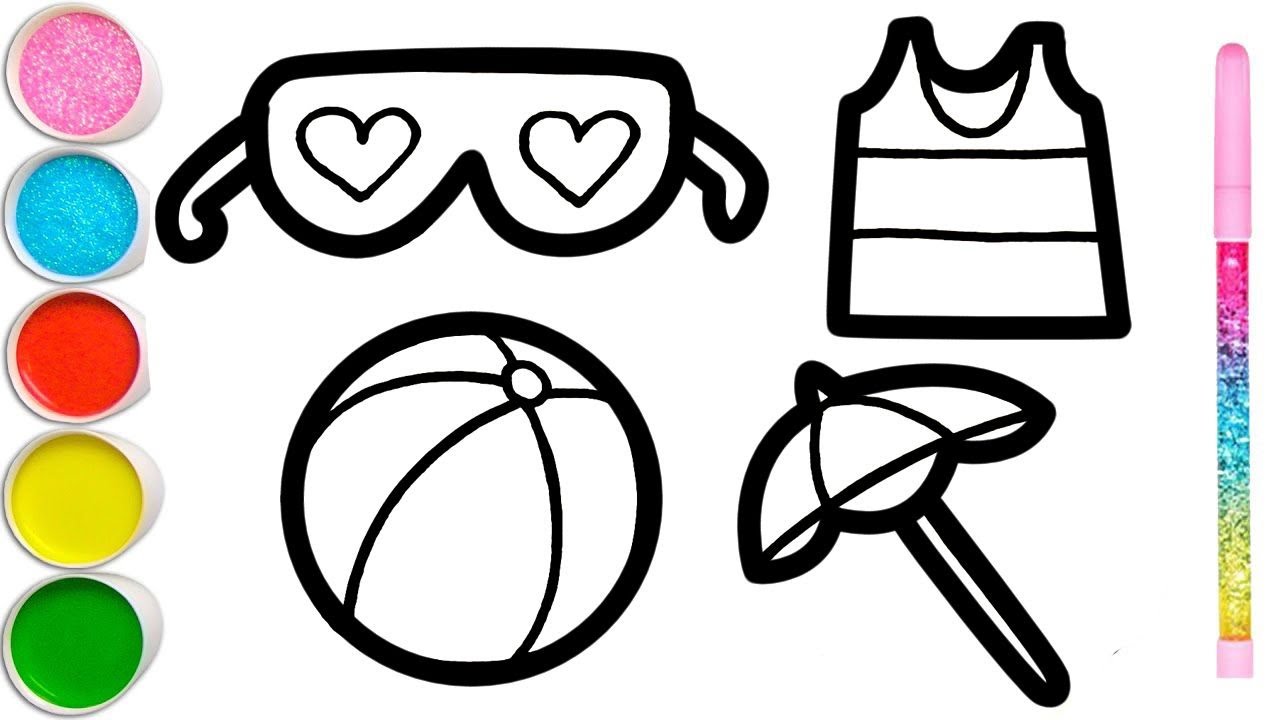 How to Draw beach accessories for children/Cómo dibujar accesorios de ...