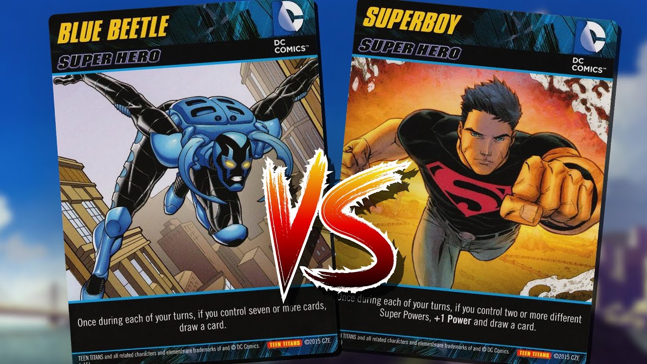 DC Deck Building Game Teen Titans GAMEPLAY || Blue Beetle vs. Superboy ...