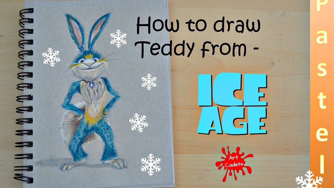 How to draw Teddy the rabbit from Ice Age 5 in colour pastel - YouTube