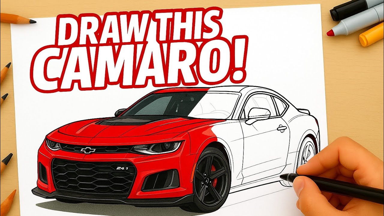 How to draw a Chevrolet camaro zl1 2025 step by step - YouTube