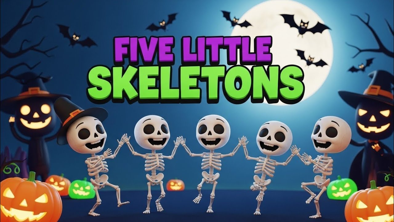 Five little Skeleton Dance Party 🎃👻 | Spooky Fun Nursery Rhyme for ...