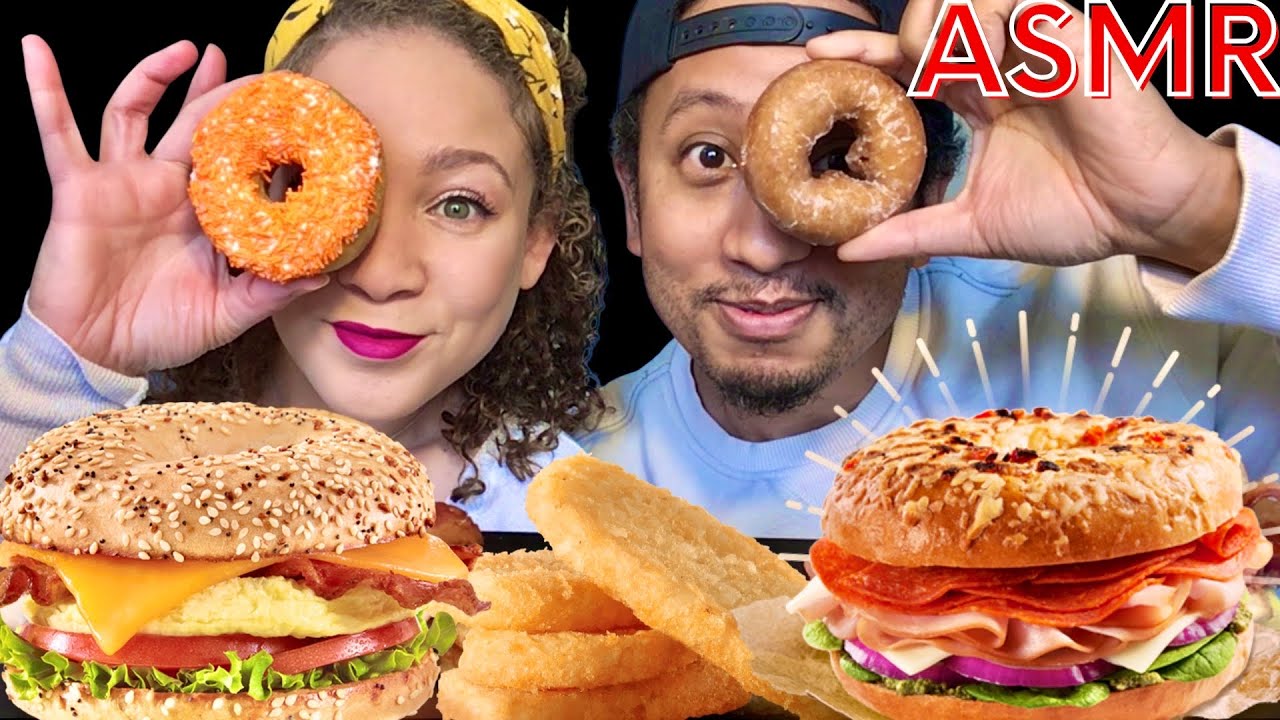 ASMR BREAKFAST MEATY BACON BAGEL SANDWICHES, HASH BROWNS & DONUTS from ...