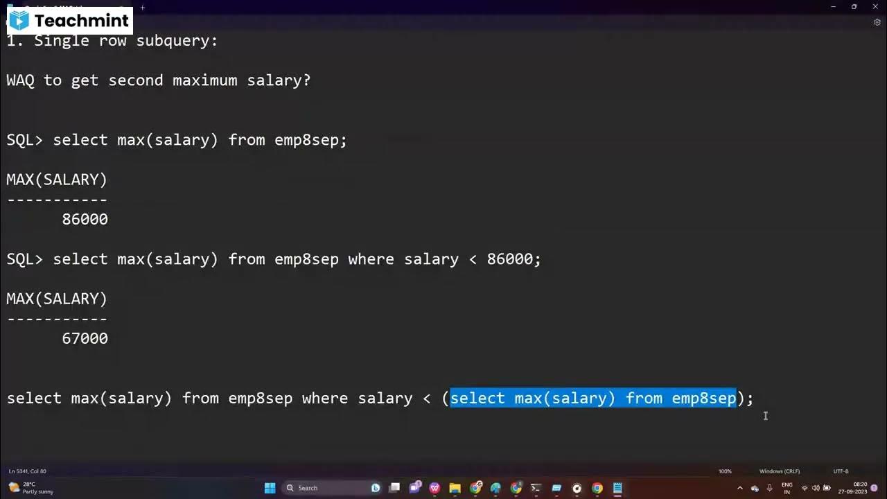 Oracle Subquery Part 01 Youtube