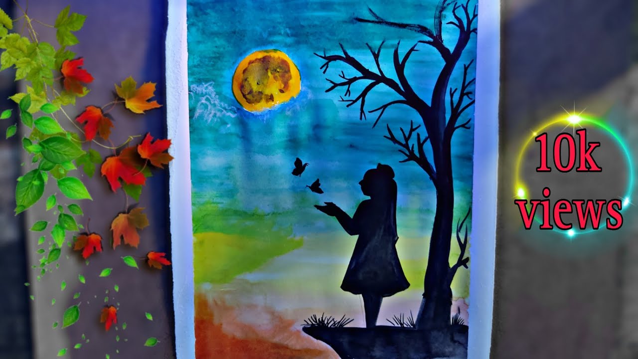 Easy drawing with water colour/moon light effect water colour drawing/# ...