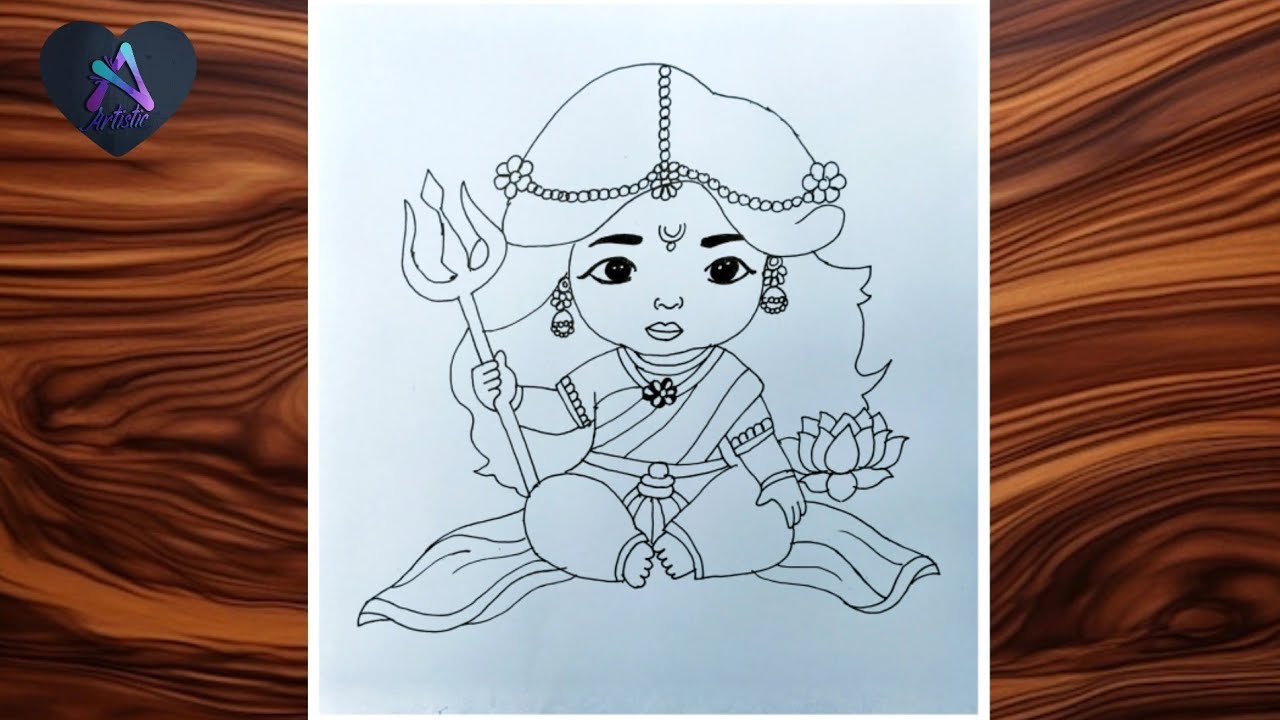 How to draw Durga Mata | Durga Mata drawing easy step by step| Cute Maa ...