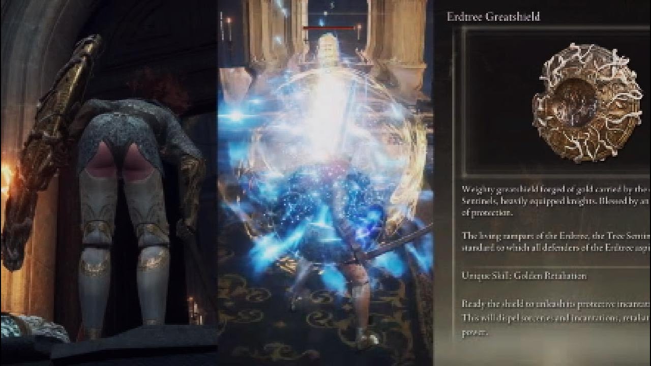 Elden Ring Erdtree Greatshield Spell Reflect Demonstration "Golden ...