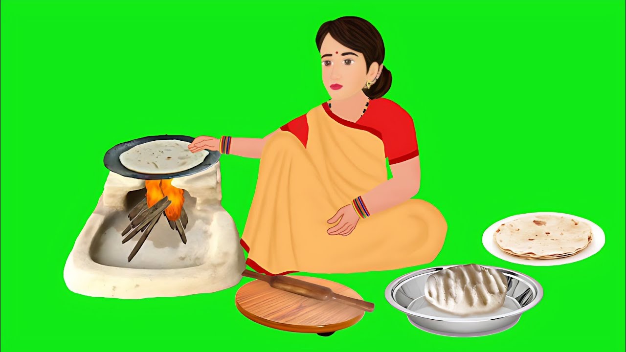 cartoon village cooking green screen video. female cartoon green screen ...