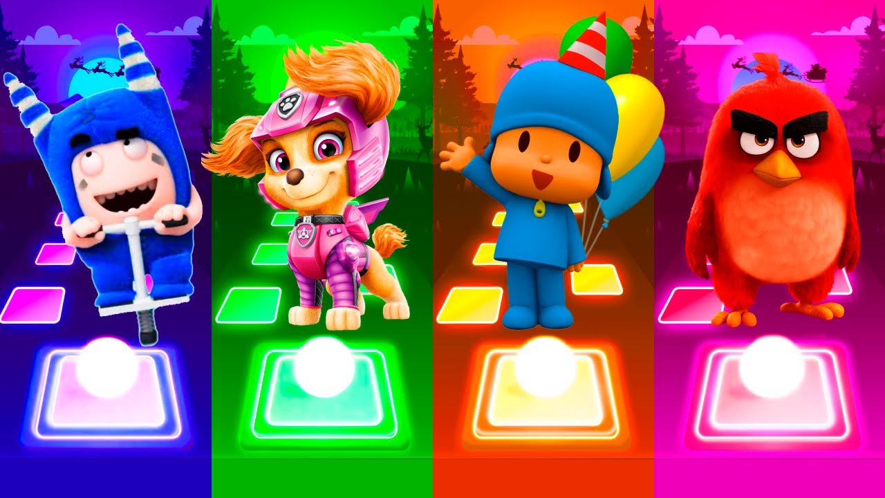 Oddbods Vs PAW Patrol Skye Vs Pocoyo Vs Angry Birds Red - Tiles Hop EDM ...